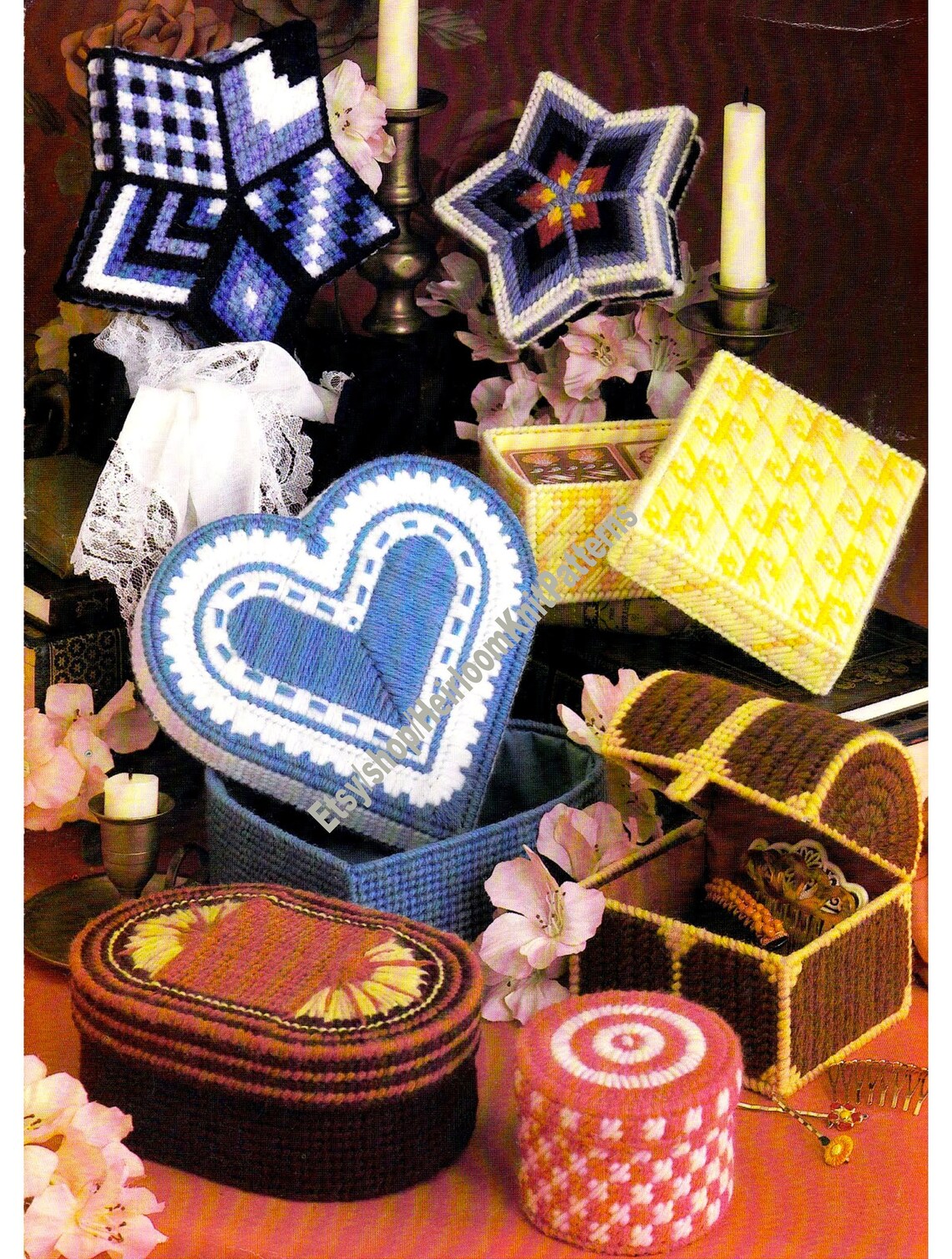 14 Designs Needlepoint Boxes Vintage Plastic Canvas Pattern - Etsy