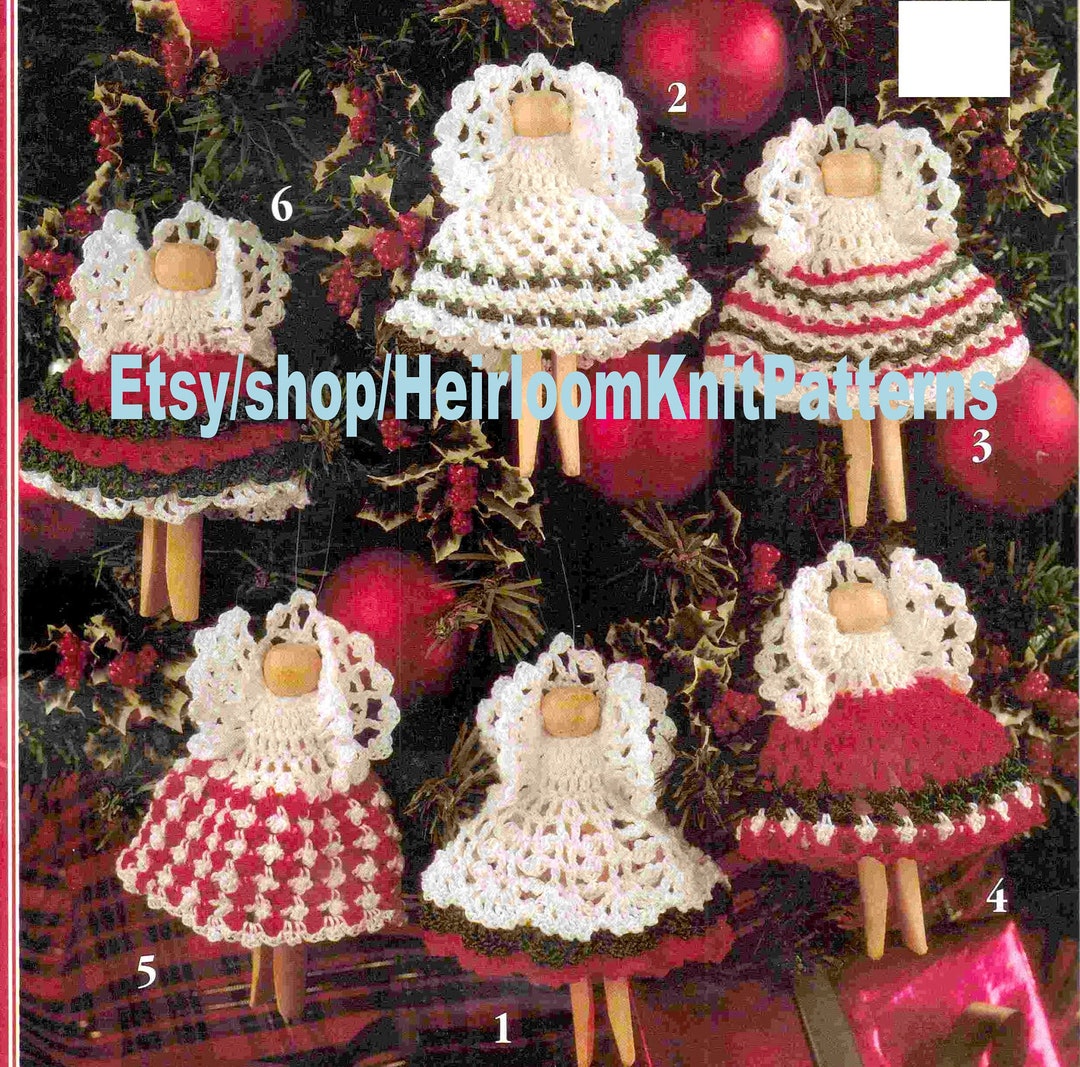 6 Designs Clothespin Angels Vintage Crochet Pattern PDF Christmas Angel ...