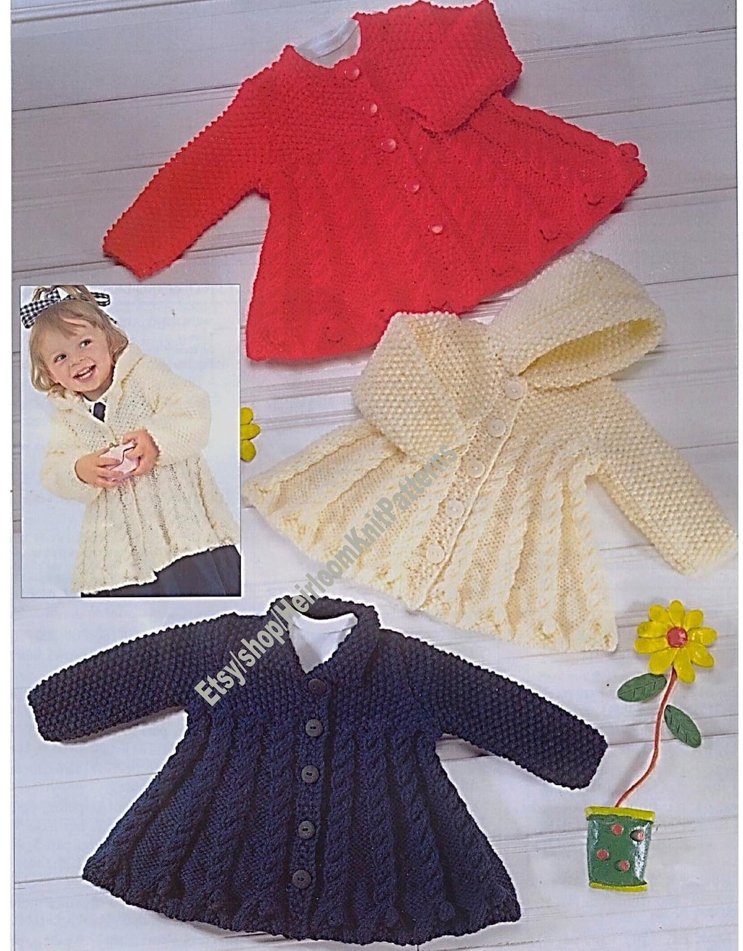 Baby Child Swing Coats Vintage Knitting Pattern 3 Designs 18- 28'' 0- 6 ...