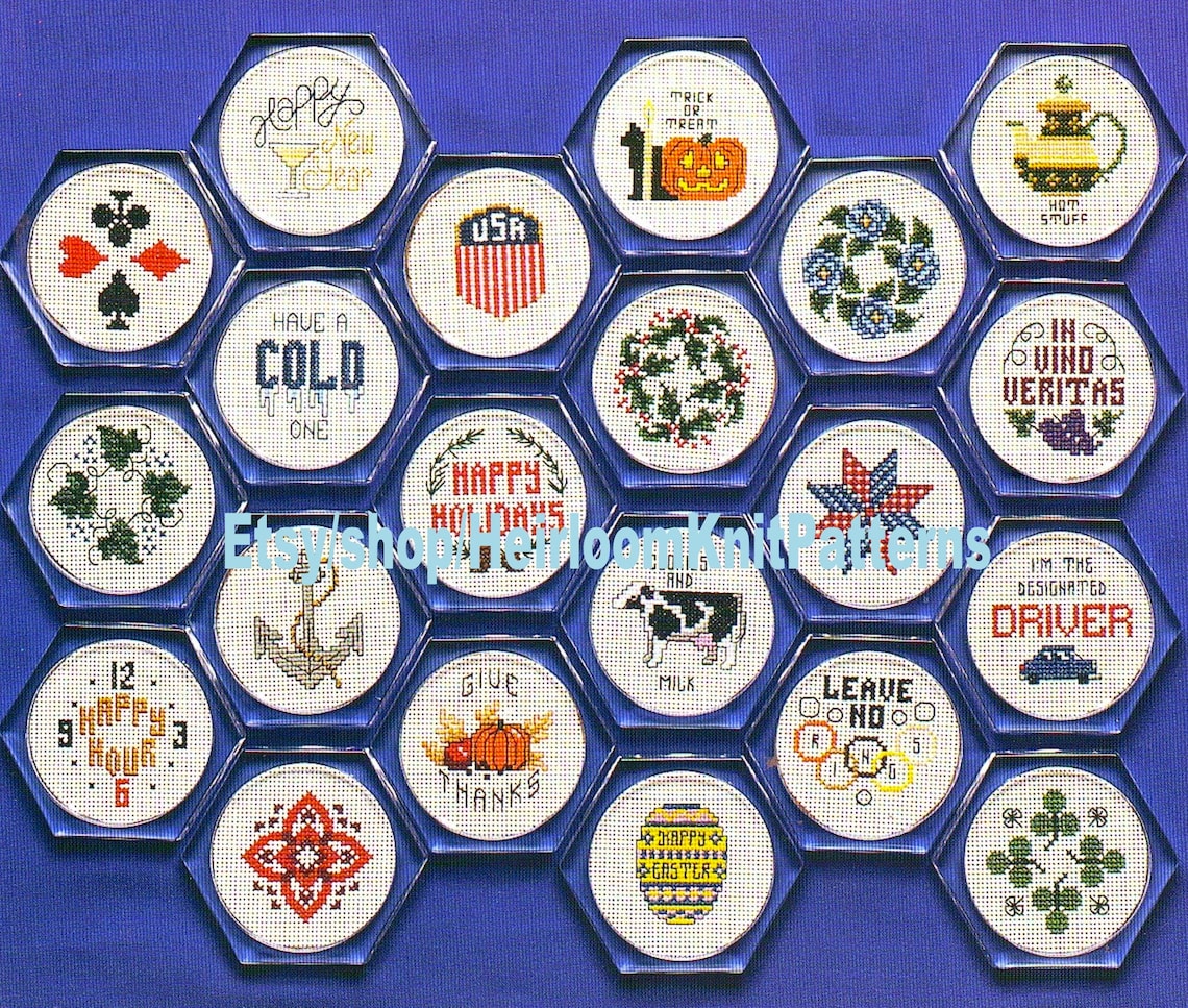 21 Coaster Designs Vintage Cross Stitch Pattern PDF Small - Etsy