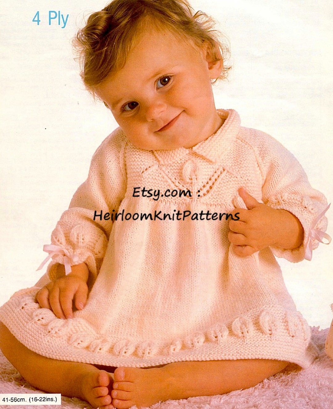 Baby Girls Dress Vintage Knitting Pattern Flower and Leaf Motifs ...