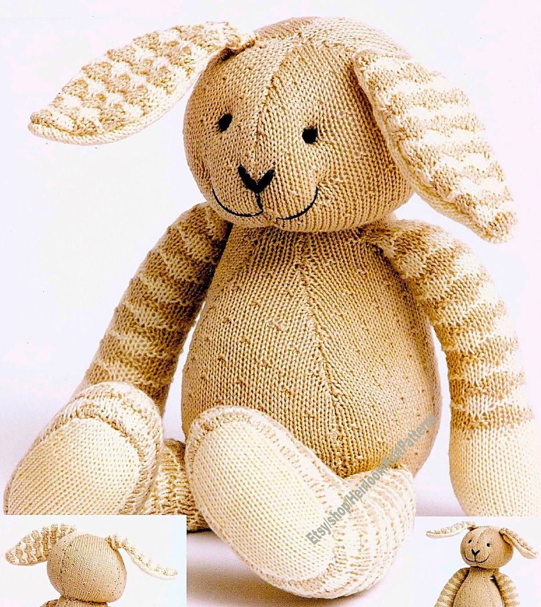 Rabbit Bunny Toy Vintage Knitting Pattern Baby Boy Girl Soft Stuffed ...