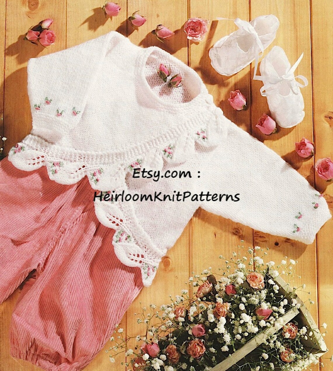 Baby Girls Leaf Border Matinee Coat Vintage Knitting Pattern - Etsy