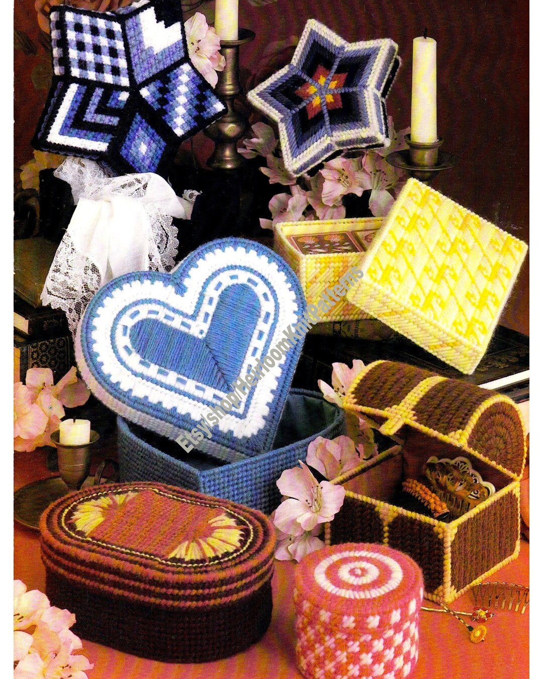 14 Designs Needlepoint Boxes Vintage Plastic Canvas Pattern PDF Jewelry ...