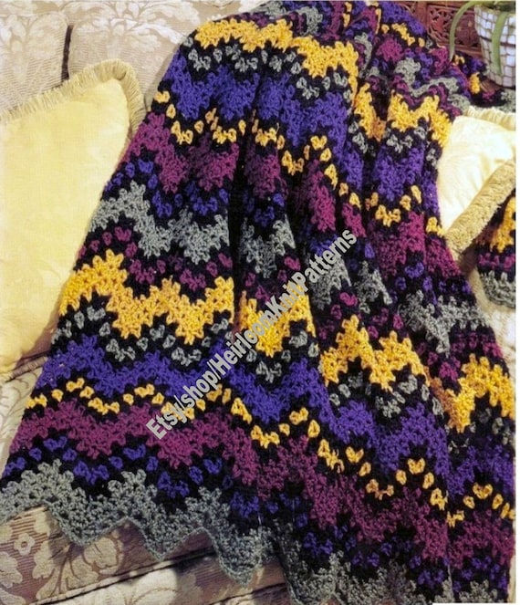 Ripple Afghan Vintage Crochet Pattern PDF Colorful Chevron - Etsy