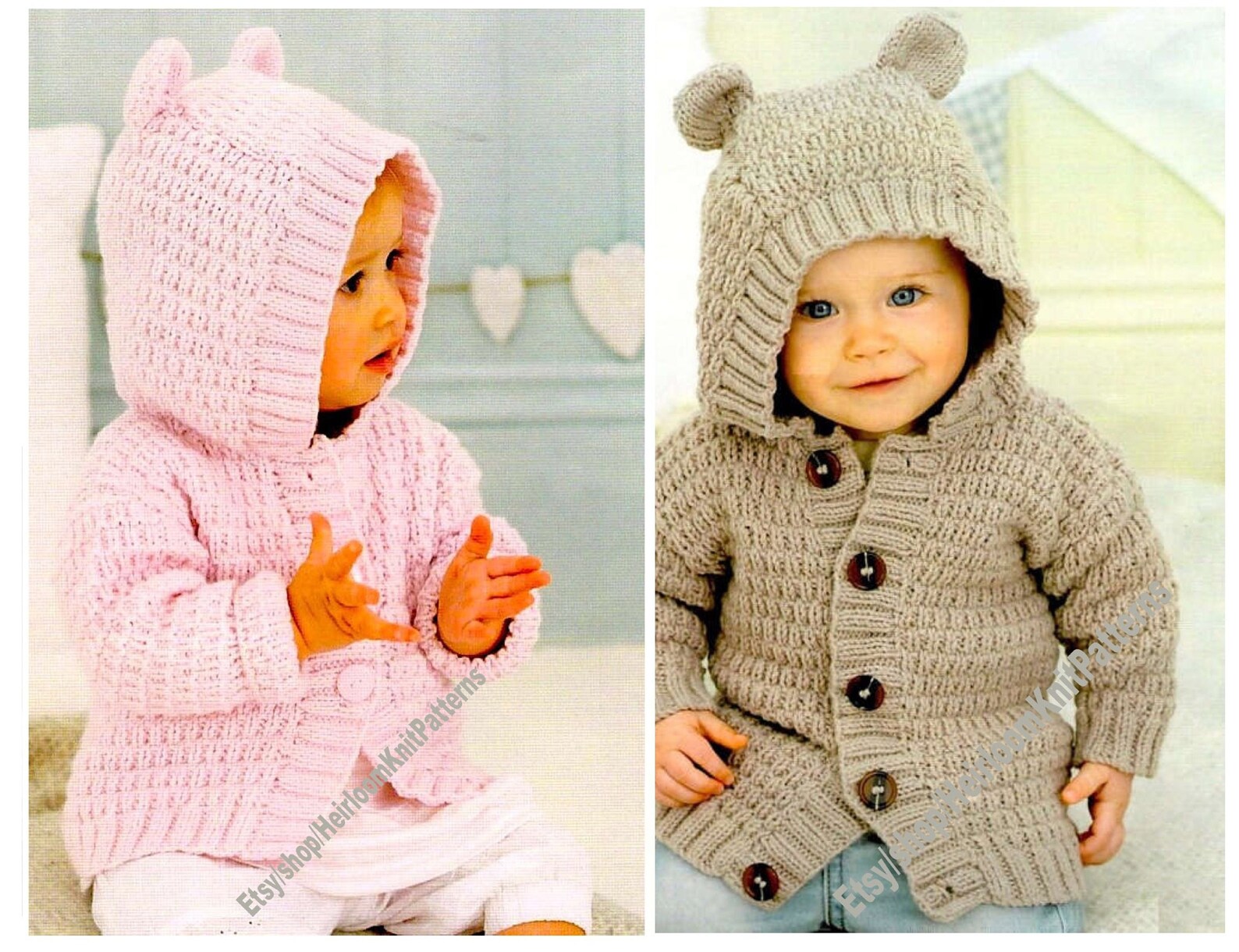 Boy Girl Hooded Jacket Cardigan Vintage Knitting Pattern Birth -5yrs ...