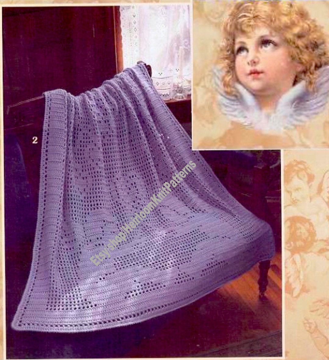 Cherubs Filet Blanket Vintage Crochet Pattern PDF Baby Boy Girl Angels ...