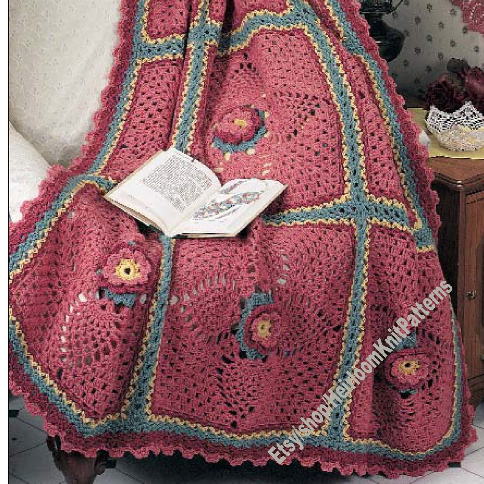 Pineapple Afghan Vintage Crochet Pattern Floral Square Motif | Etsy