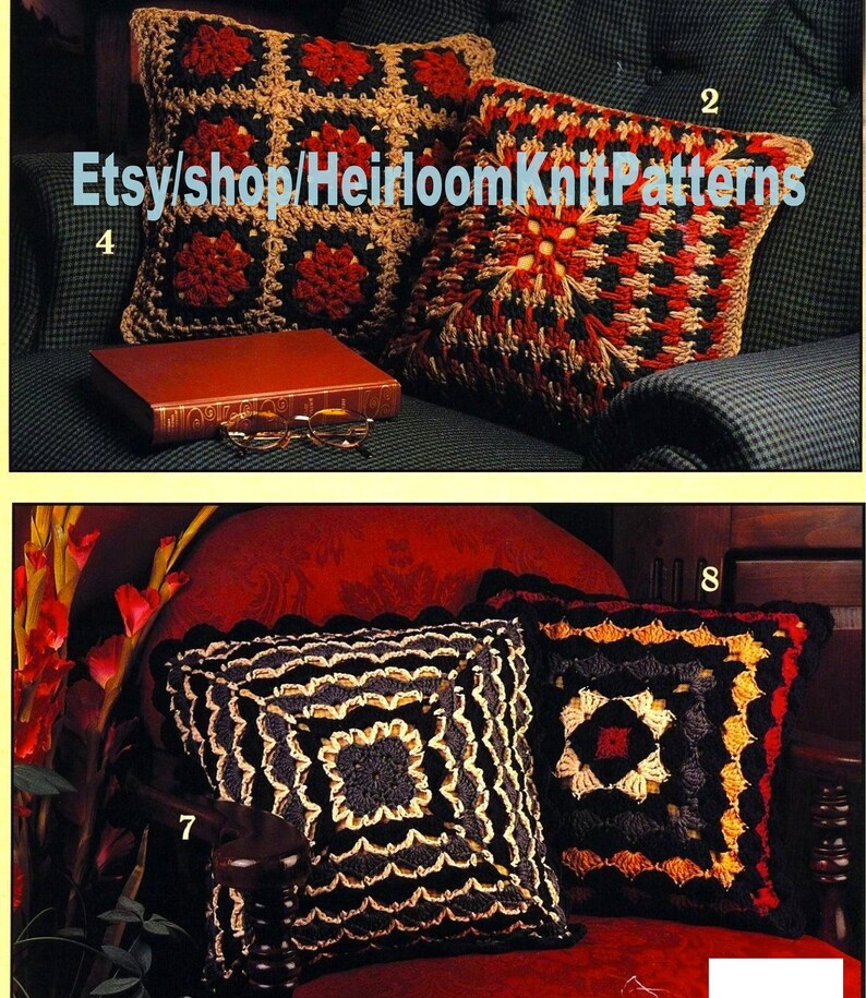 8 Designs Crocheted Pillows Vintage Crochet Pattern Granny | Etsy