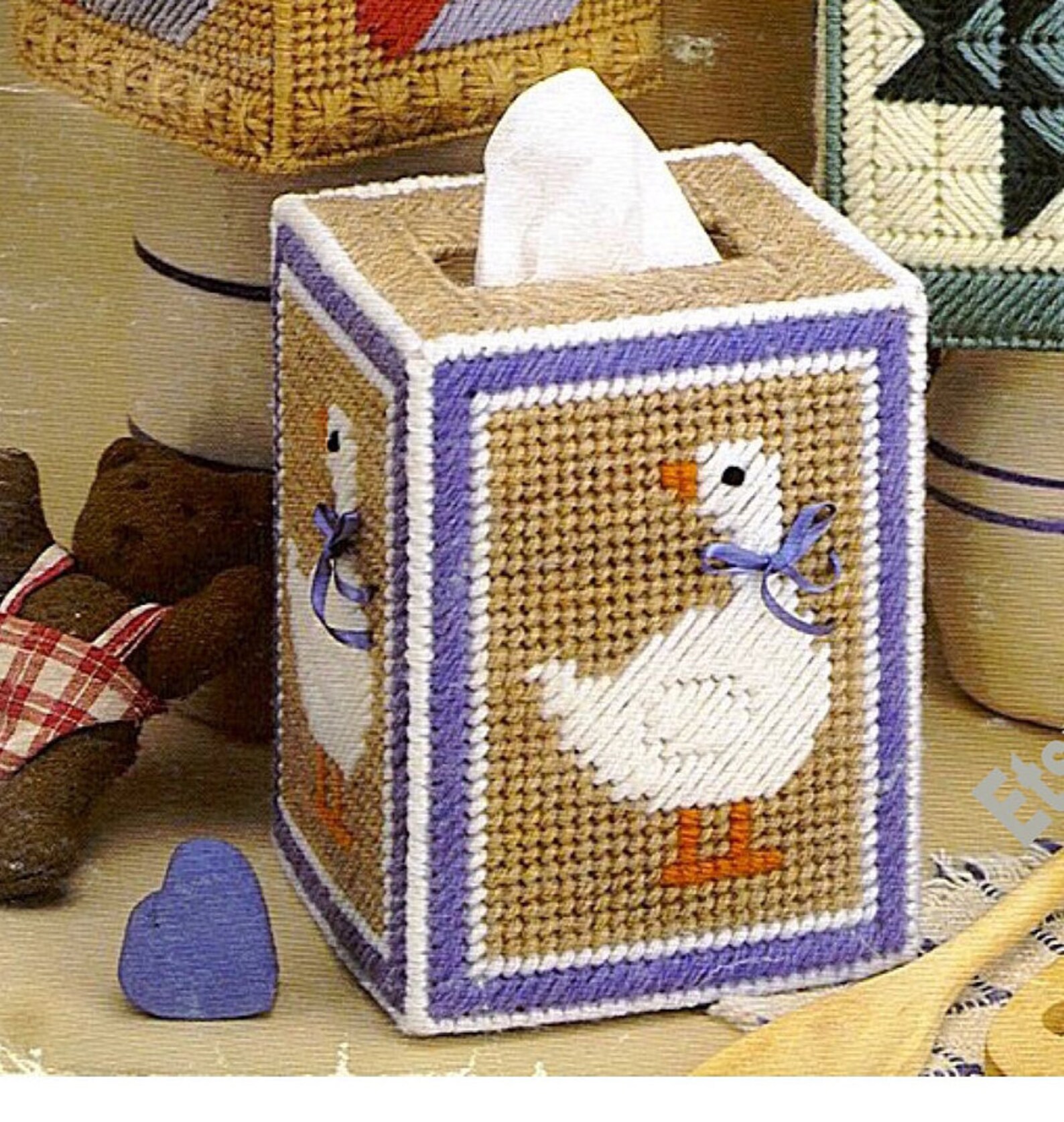 6 Country Tissue Box Covers Vintage Plastic Canvas Pattern | Etsy