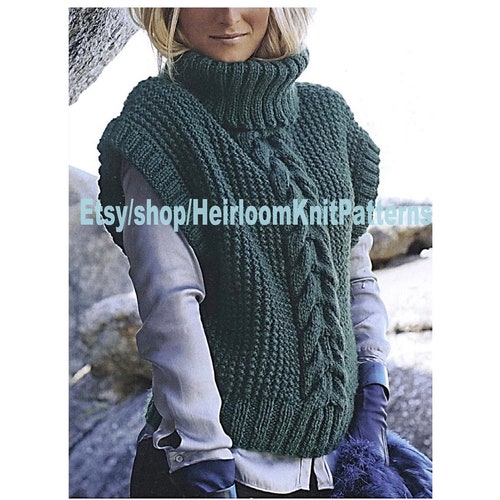 KNITTING PATTERN Chunky Cable Sweater Vest Top Cowl - Etsy