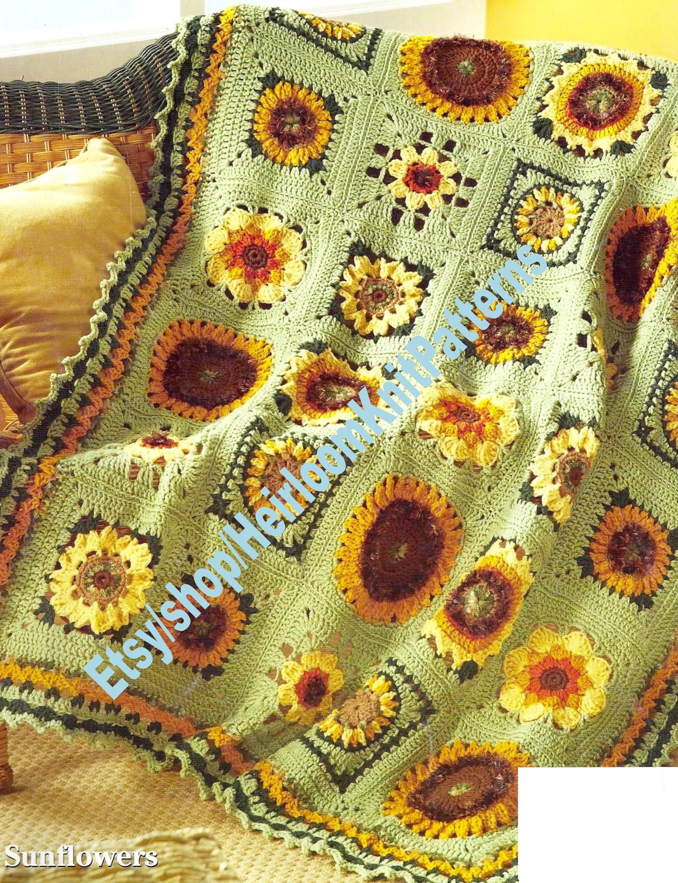 Sunflower free crochet pattern beginner level afghan - shinemaz