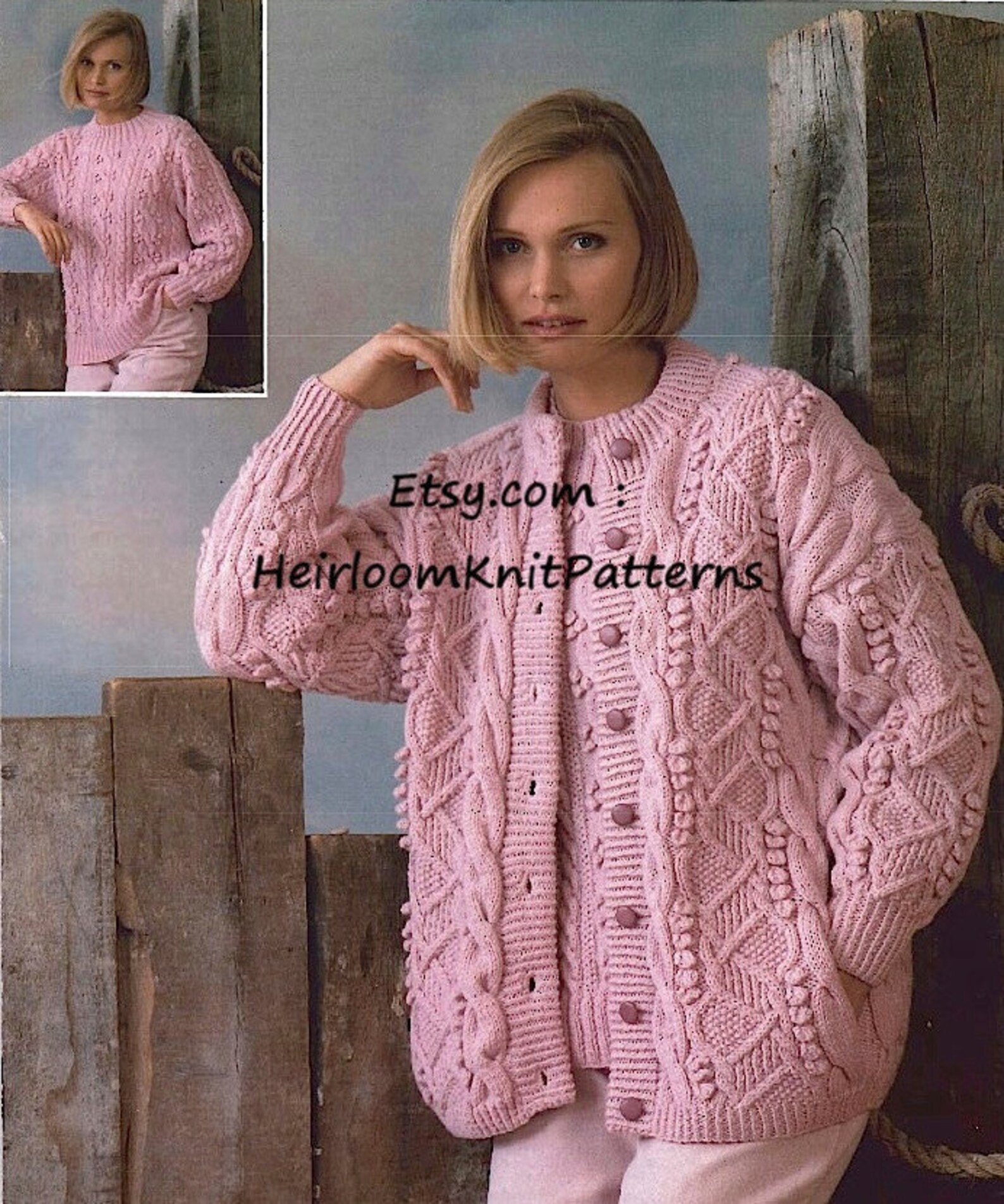 Women's Aran Cardigan and DK Sweater Knitting Pattern PDF - Etsy Canada