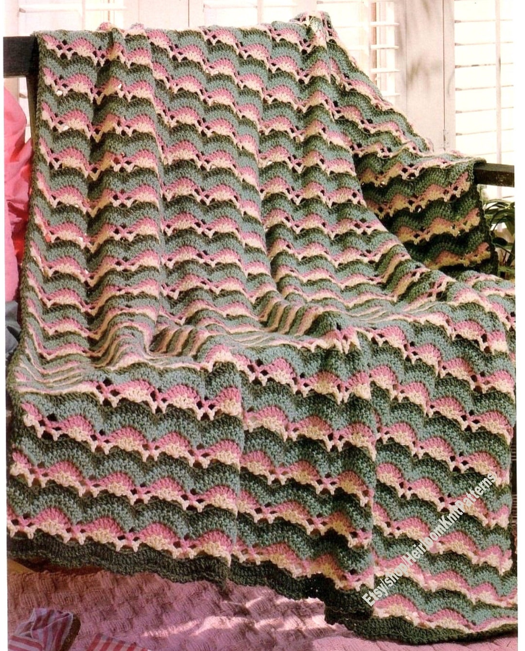 Shell Waves Afghan Vintage Crochet Pattern Blanket Coverlet Lapghan ...