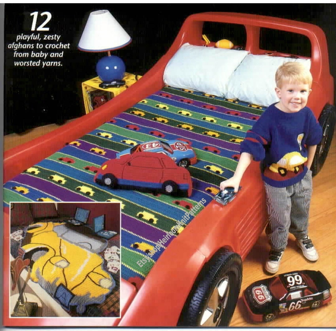 12 Designs Kids Afghans Vintage Crochet Pattern Sunbonnet Sue Dinosaur Spaceship Overall Sam ...