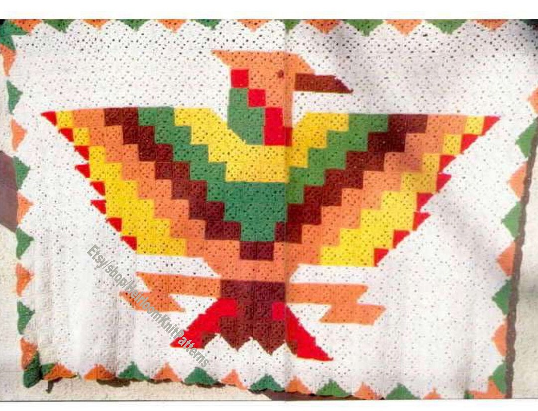 Firebird Granny Afghan Vintage Crochet Pattern Southwest Indian Blanket ...