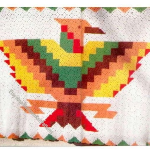 Firebird Granny Afghan Vintage Crochet Pattern Southwest Indian Blanket ...