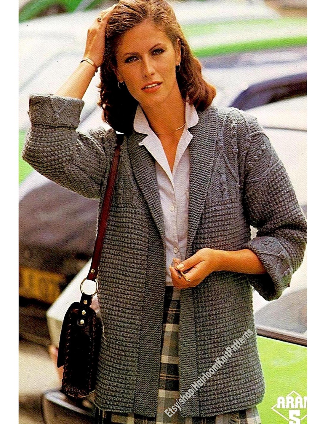 Women's Jacket With Aran Patterned Yoke Vintage Knitting Pattern Ladies ...