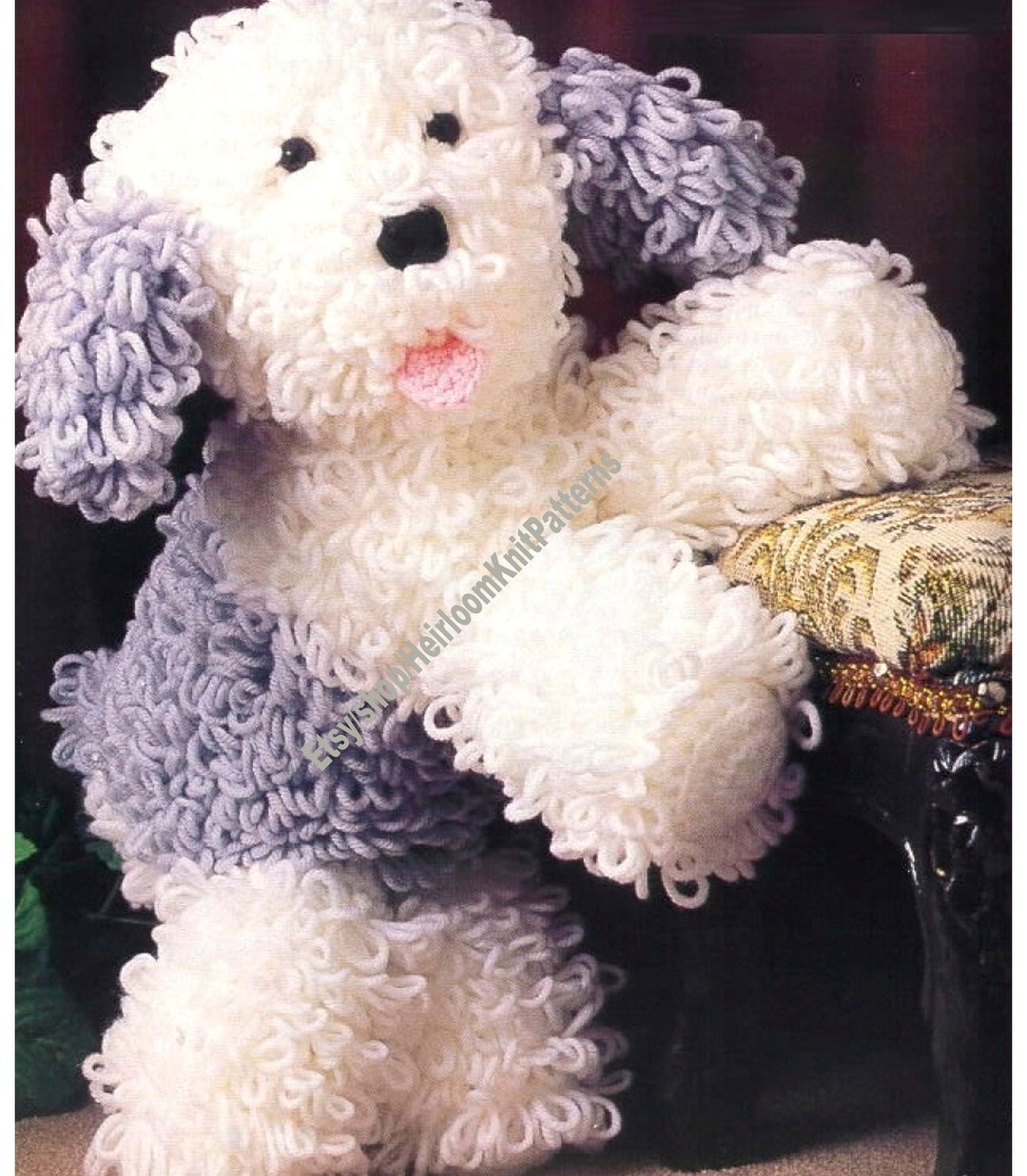 English Sheepdog Toy Vintage Crochet Pattern Cute Dog Puppy Loop Stitch ...
