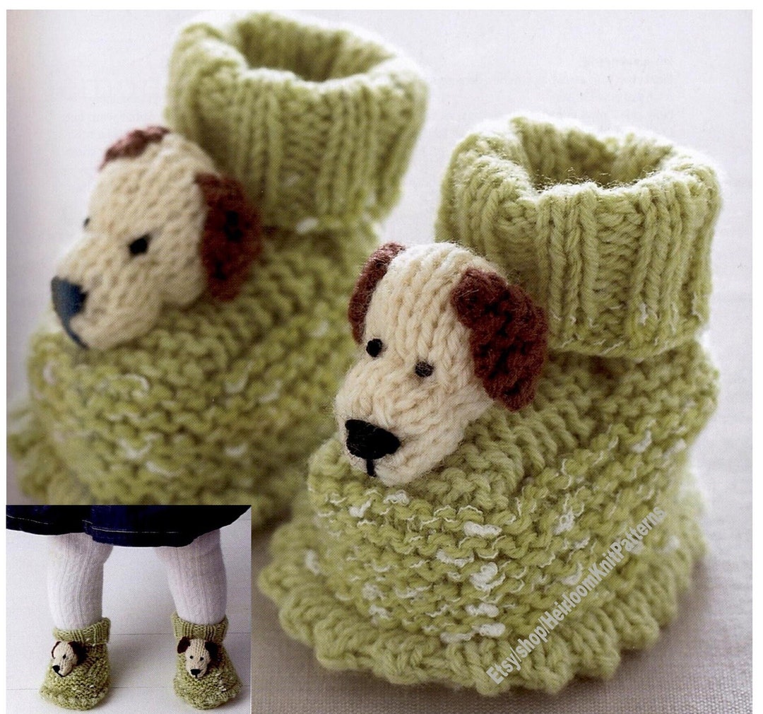 Baby Boy Girl Doggie Slippers Bootees Shoes Vintage Knitting Pattern ...