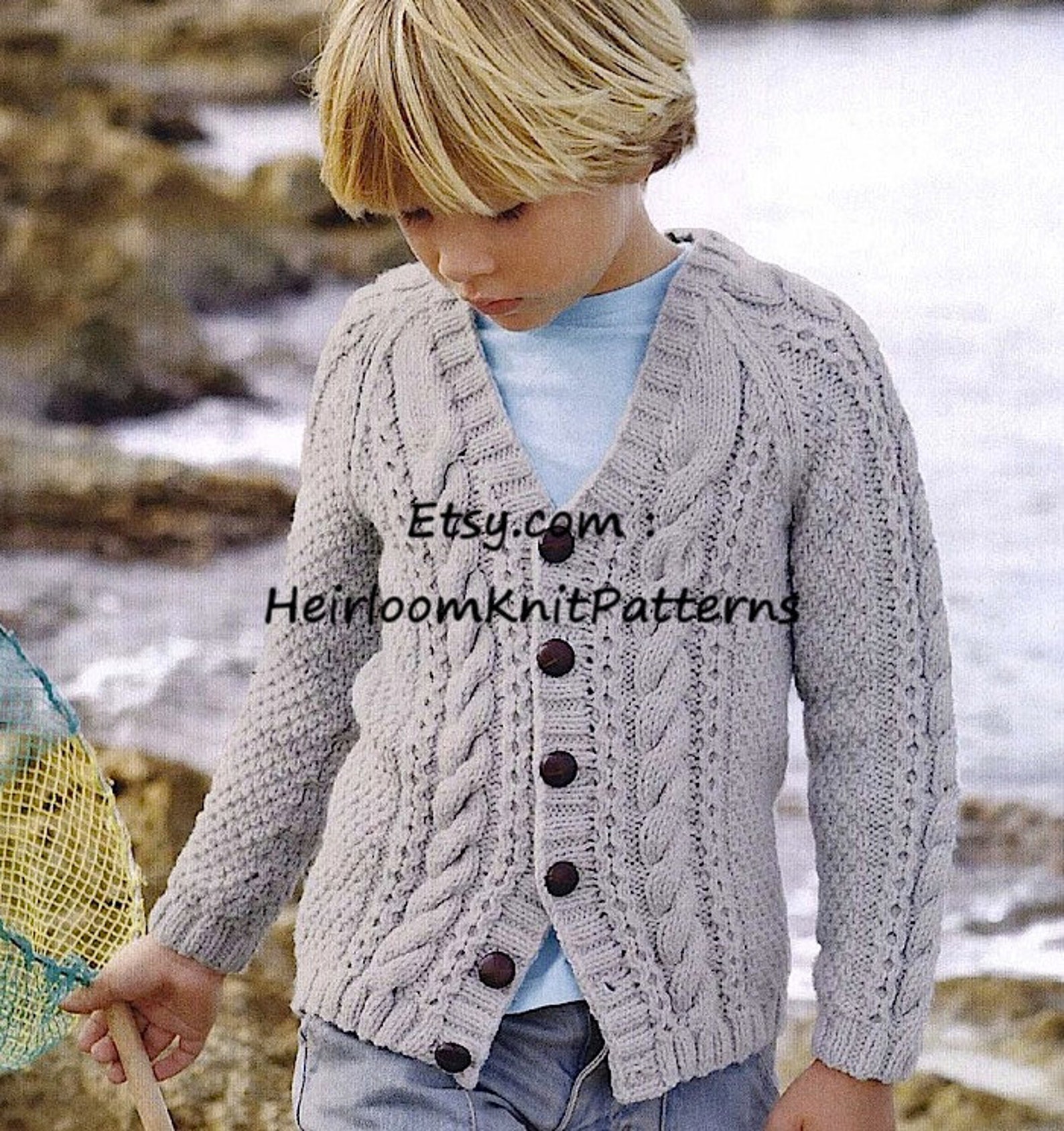 Child's Cable Cardigan Aran Vintage Knitting Pattern Round - Etsy