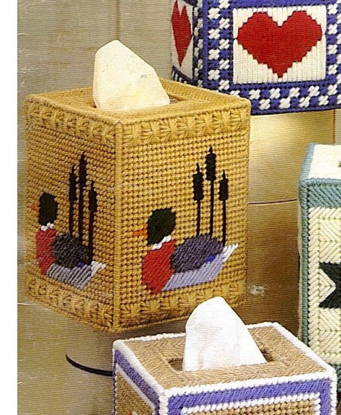 6 Country Tissue Box Covers Vintage Plastic Canvas Pattern | Etsy