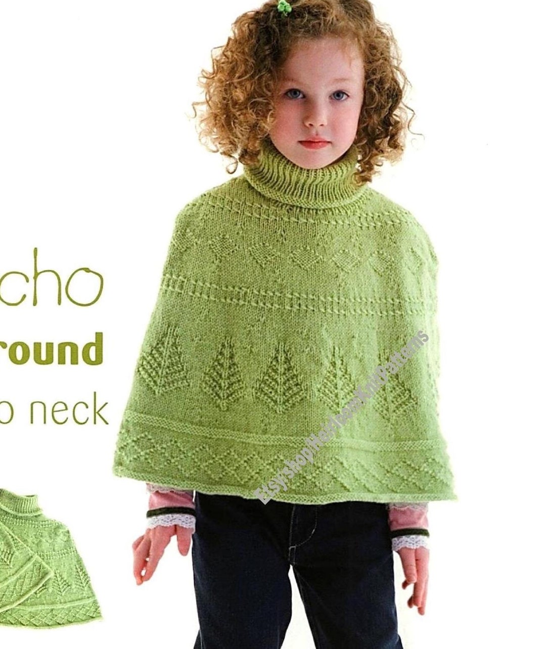 Child's Poncho Vintage Knitting Pattern Tree of Life Poncho Cape ...
