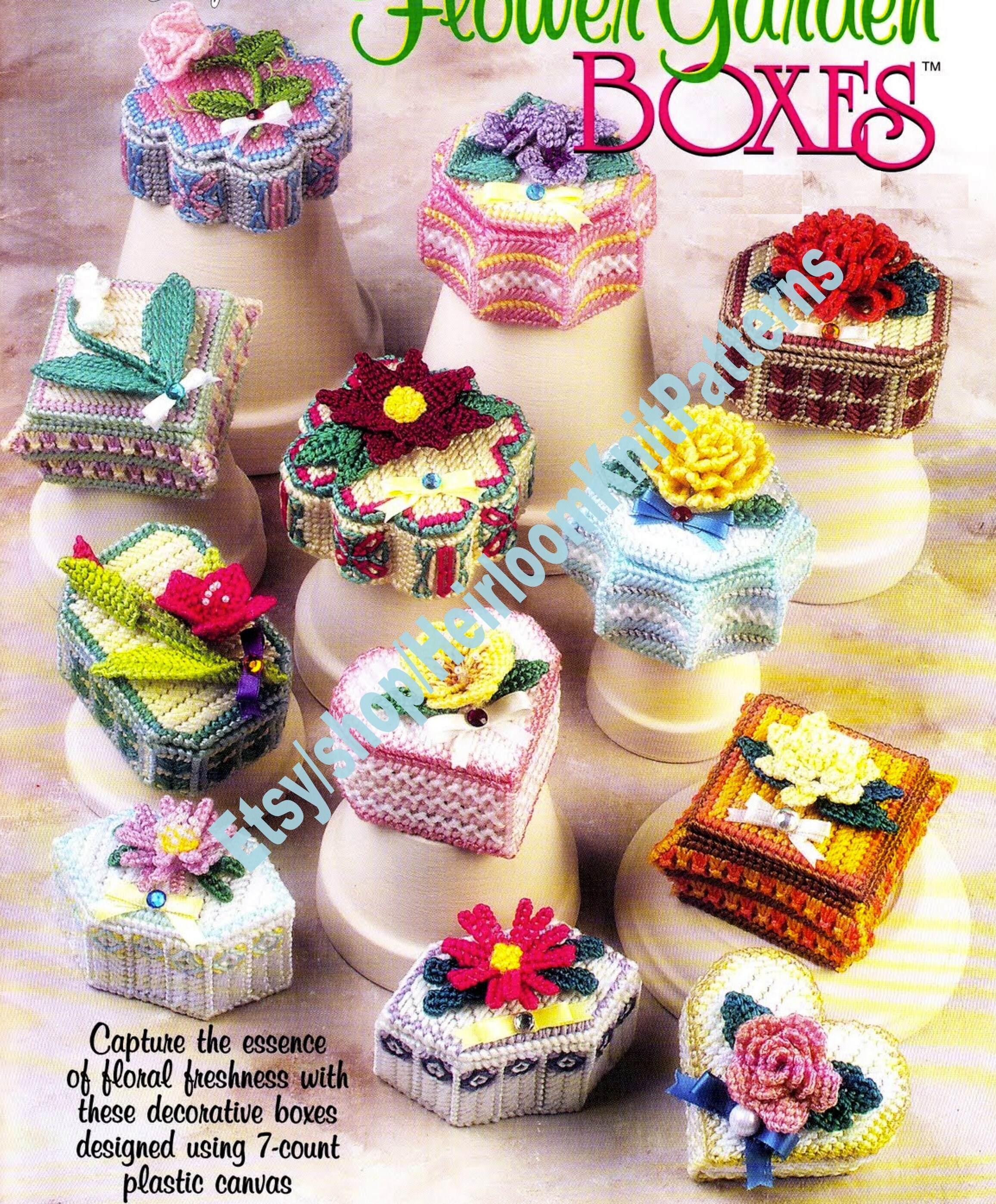 12 Designs Flower Garden Boxes Vintage Plastic Canvas Pattern | Etsy