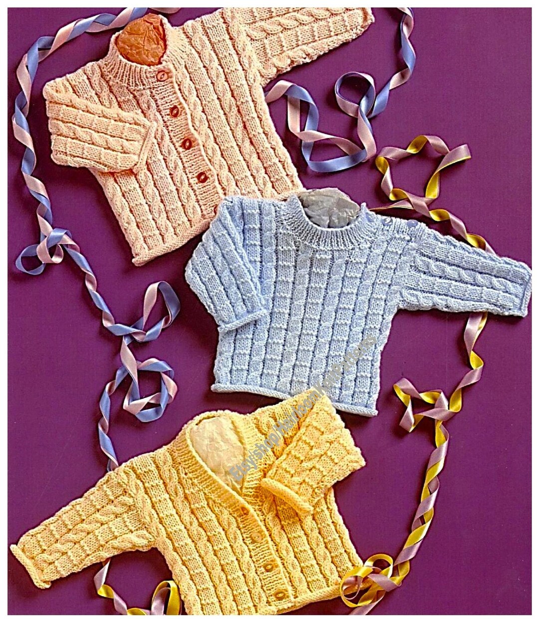 Baby Boy Girl Cable Cardigans & Sweater Vintage DK Knitting Pattern ...