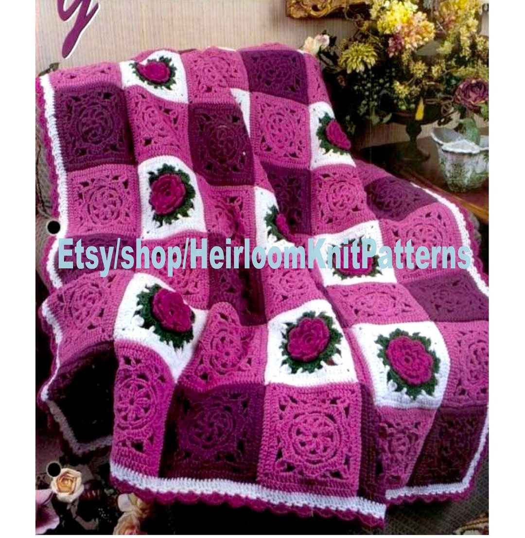 Gingham Rose Afghan Vintage Crochet Pattern Rose and Lace - Etsy