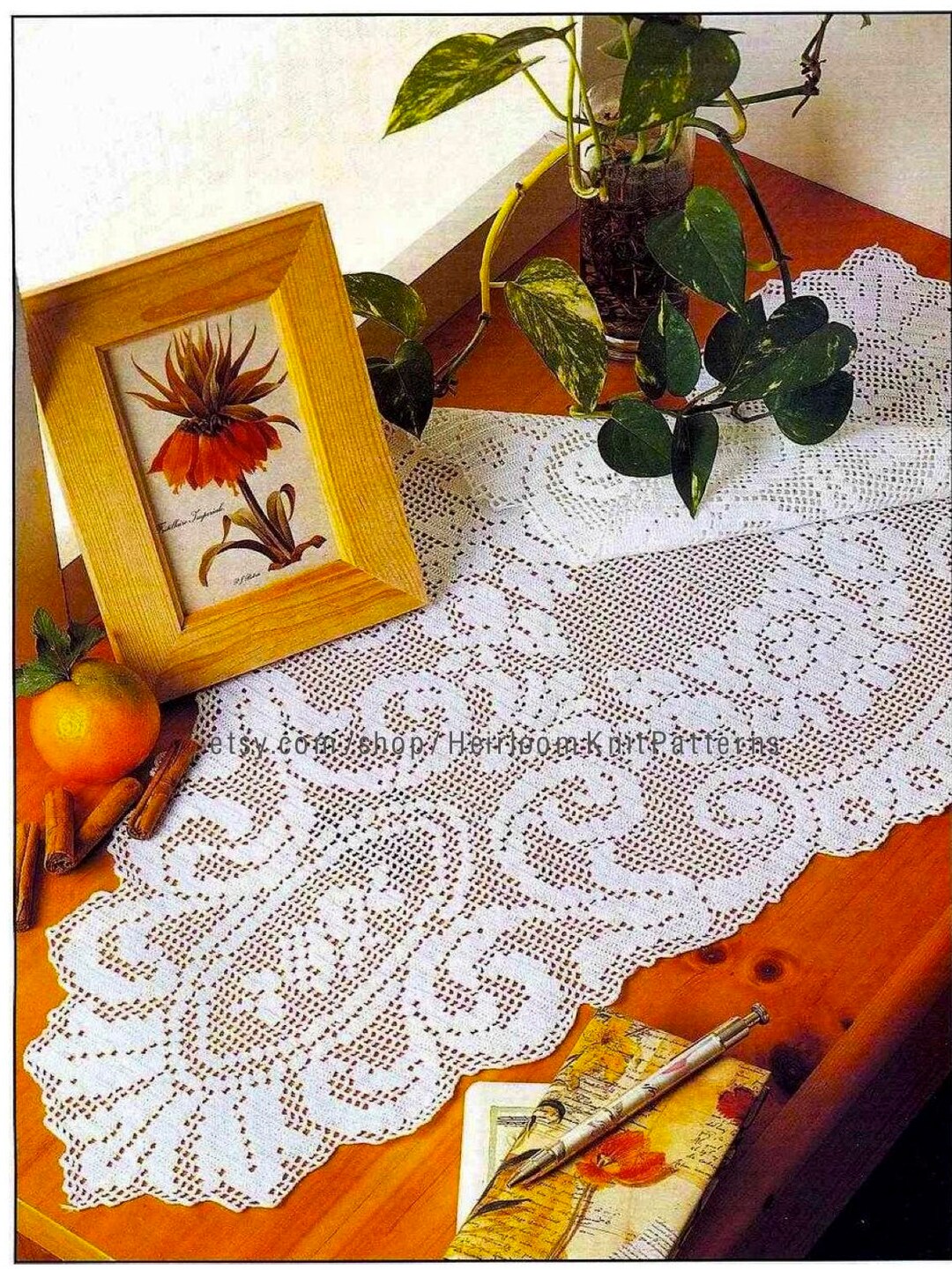 Filet Crochet Centerpiece Pattern PDF 35'' Long Centerpiece Doily Table ...