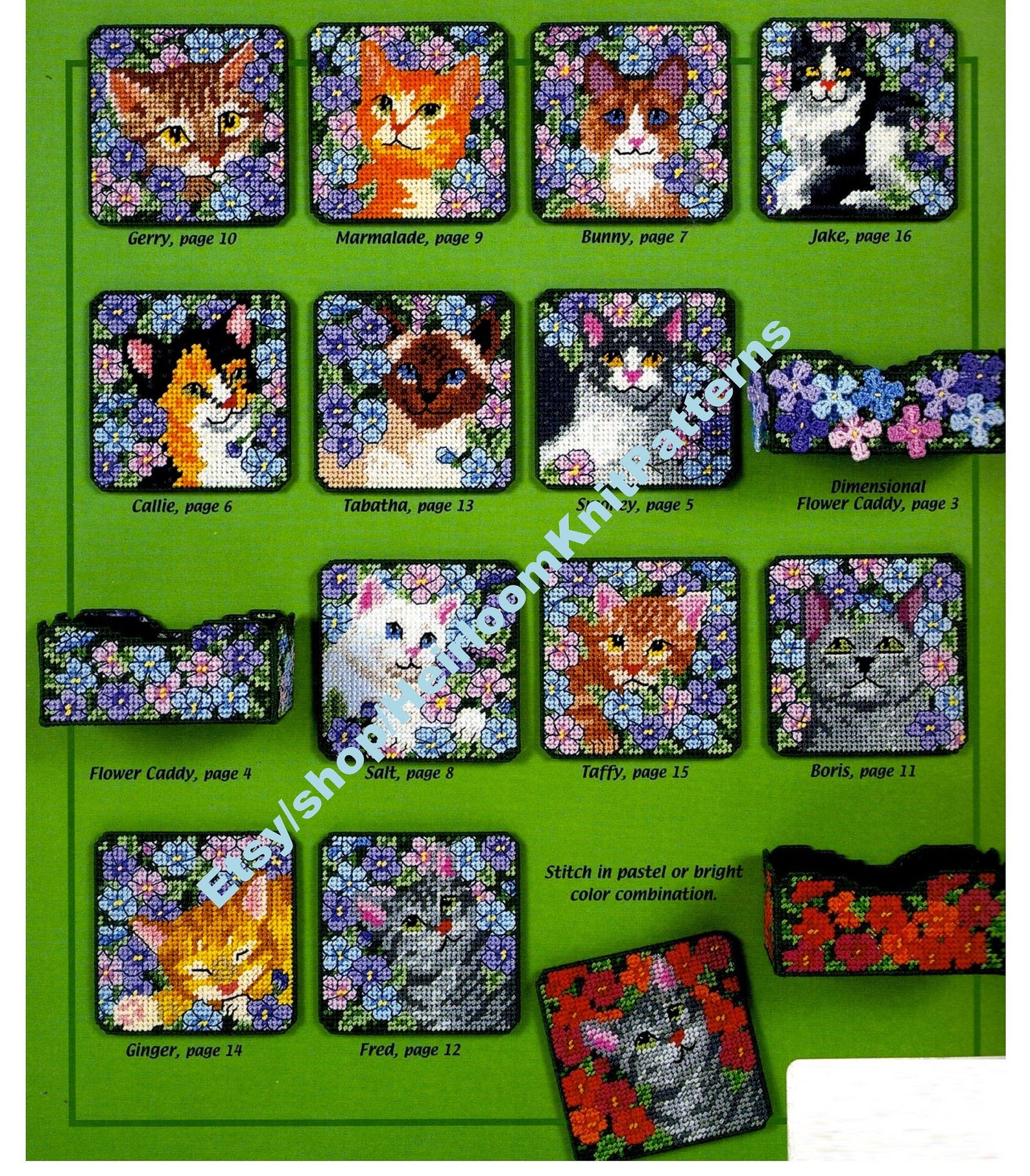 12 Kitty Cat Coasters and 2 Holders Vintage Plastic Canvas | Etsy