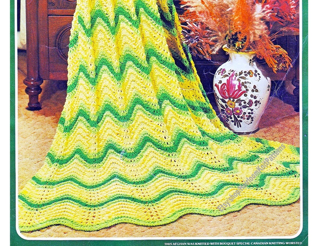 Traditional Classic Ripple Afghan Vintage Knitting Pattern Easy to Knit ...