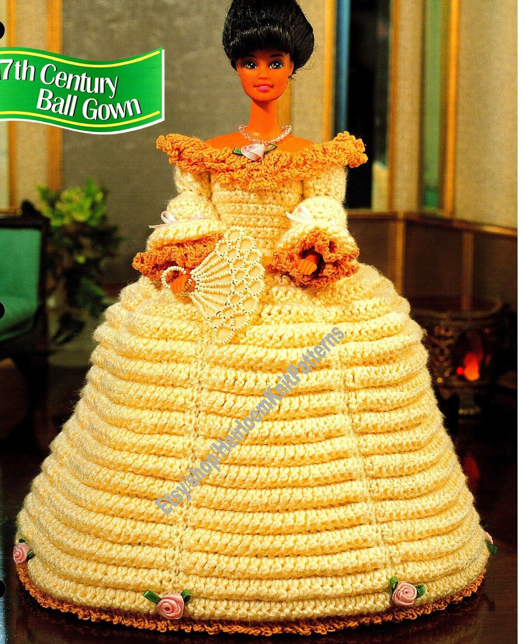 Vintage Crochet Pattern Ball Gown & Fan Fashion Doll Period - Etsy