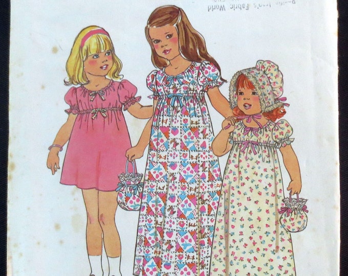 1975 Toddler Peasant Long or Short Dress With Bonnet & Bag Uncut ...