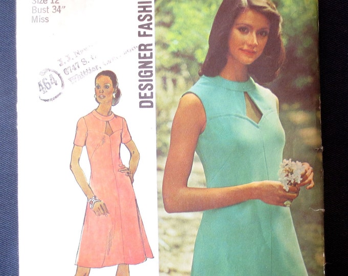 1973 Dress With Front Keyhole Vintage Pattern, Simplicity 5564, Size 12 ...