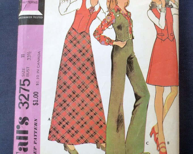 1972 Vest, Maxi Skirt & Pants Uncut Vintage Pattern, Mccalls 3275 ...