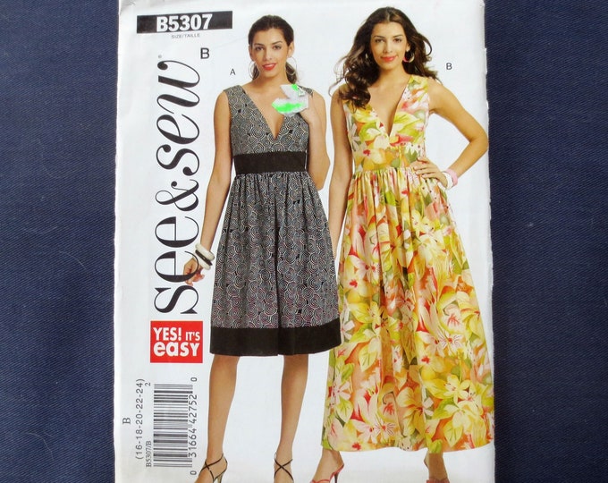 Sleeveless Dress Uncut Sewing Pattern, See & Sew 5307, Plus Size 16, 18 ...