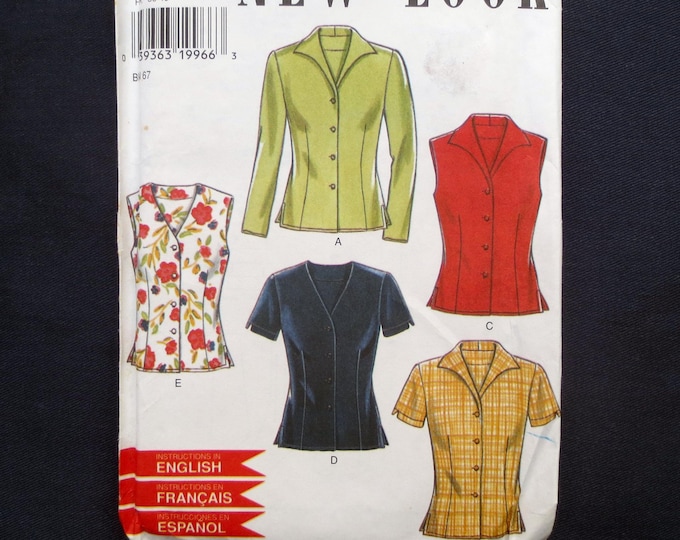 Front-button Top Uncut Pattern, New Look 6598, Size 8, 10, 12, 14, 16 ...
