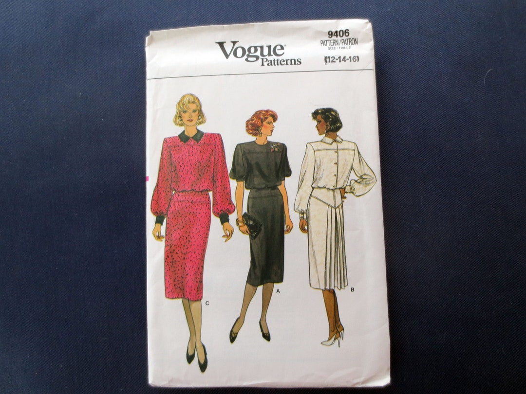 1985 Dress With Back Pleats Uncut Vintage Pattern, Vogue 9406, Size 12 ...