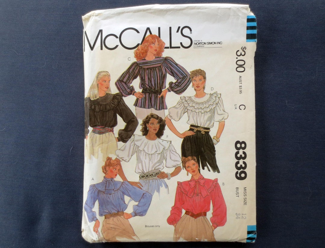 1982 Ruffled Blouse Uncut Vintage Pattern, Mccalls 8339, Size 12, Bust ...