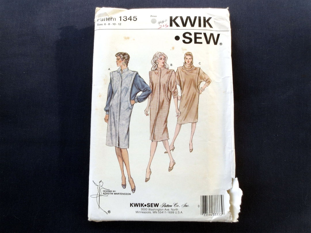 1984 Dress With Dolman Sleeves Uncut Vintage Pattern, Kwik Sew 1345 ...