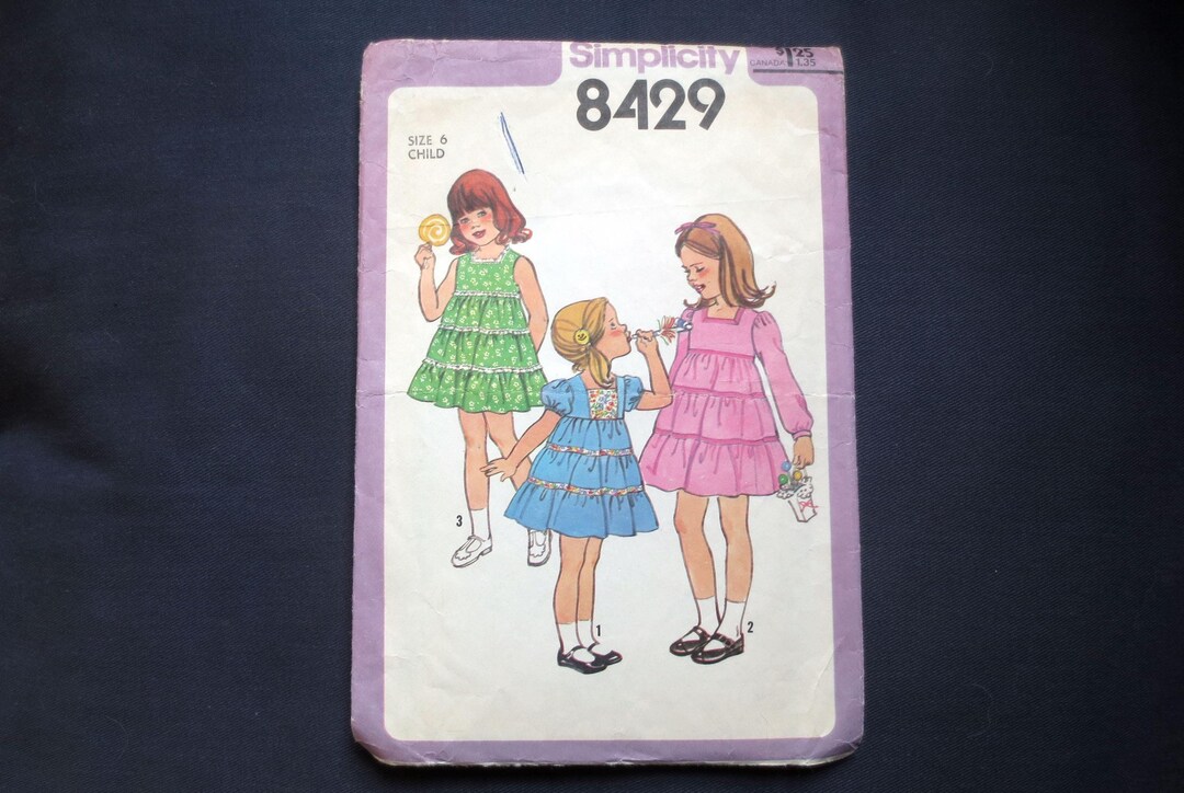 1978 Tiered Girls Dress Vintage Pattern, Simplicity 8429, Size 6 ...