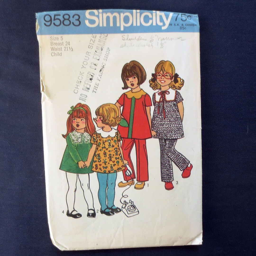 1971 Dress & Pants Vintage Pattern, Simplicity 9583, Childs’ Size 5 ...