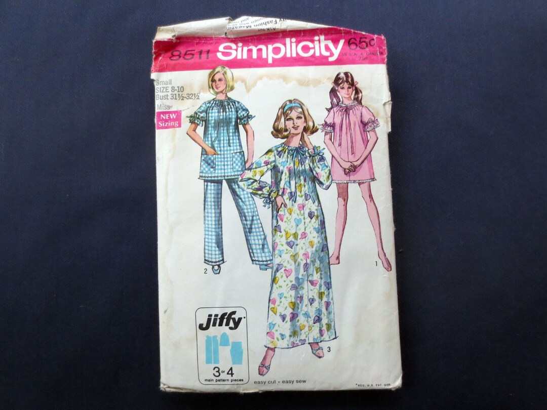 1969 Nightgown & Pajamas Vintage Pattern, Simplicity 8511, Size 8, 10 ...