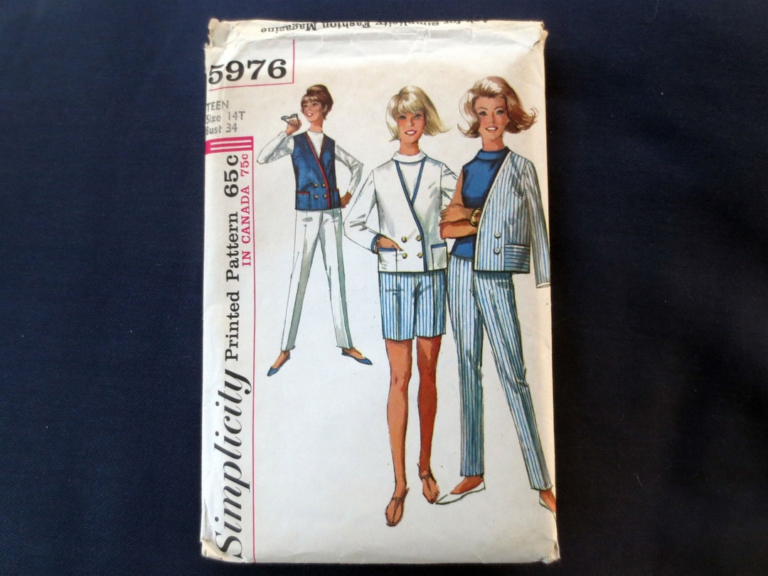 1965 Jacket, Blouse, Vest, Pants or Shorts Vintage Pattern, Simplicity ...