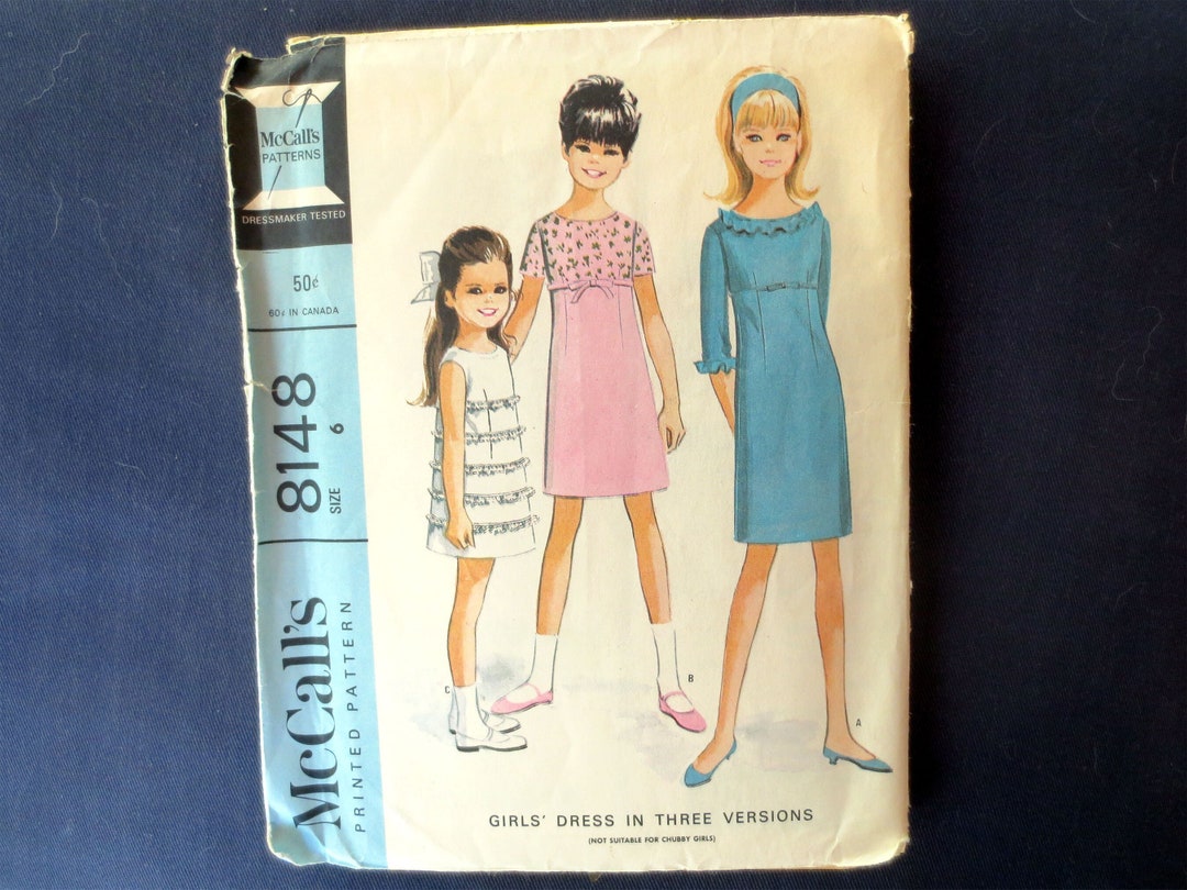 1965 Dress With Empire Waist Vintage Pattern, Mccalls 8148, Girls’ Size ...