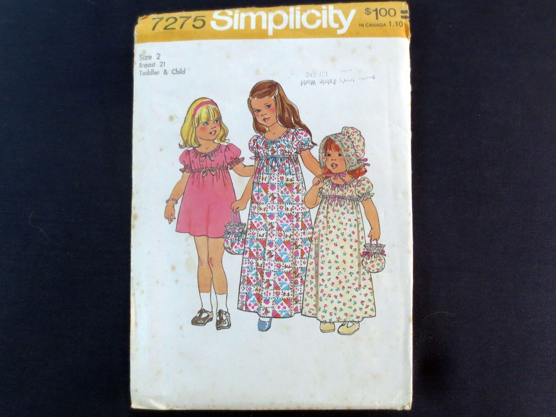 1975 Toddler Peasant Long or Short Dress With Bonnet & Bag Uncut ...