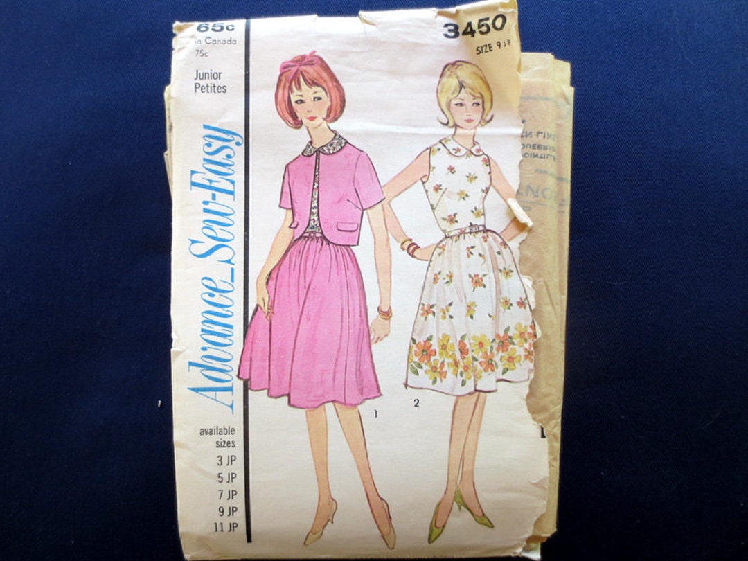 1964 Flared Dress & Jacket Vintage Pattern, Advance Sew Easy 3450, Size ...