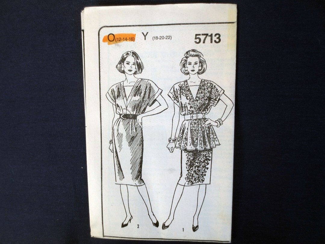 1980s Dress With Peplum Uncut Vintage Sewing Pattern, Mail Order 5713 ...